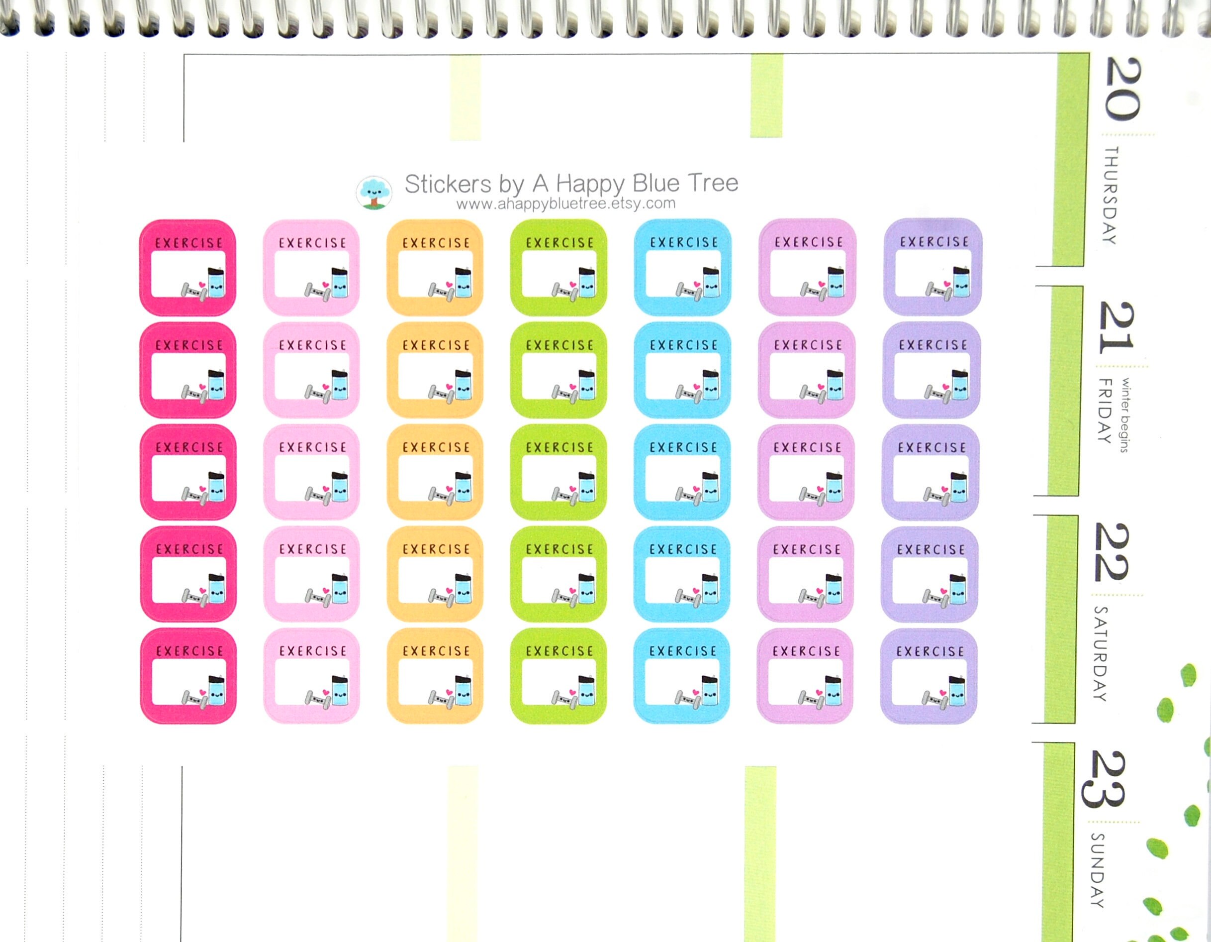 Happy Exercise Write-in Square Tracker Reminder Stickers Erin | Etsy