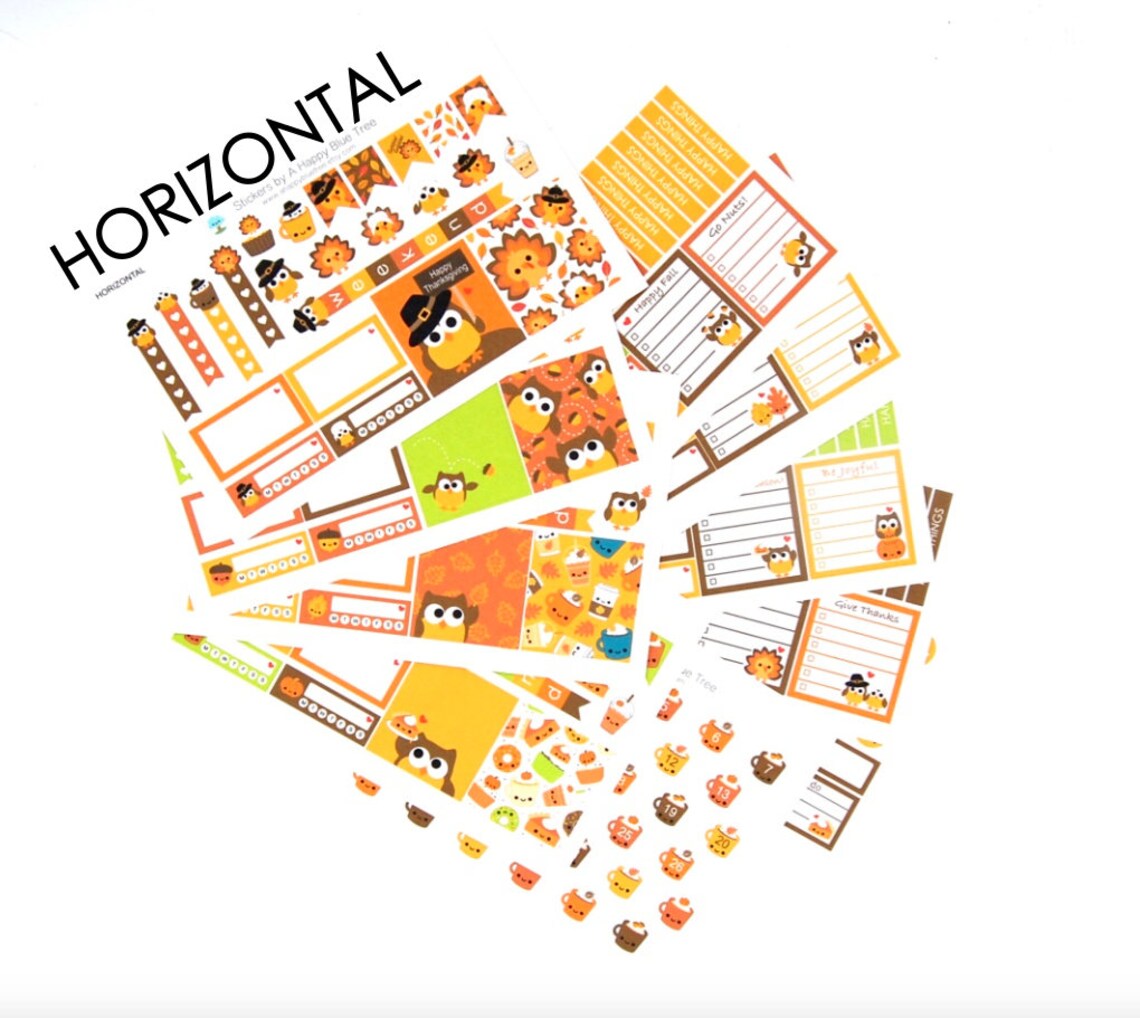 Happy Fall Owl and Treats Sticker Set 10 HORIZONTAL Erin - Etsy