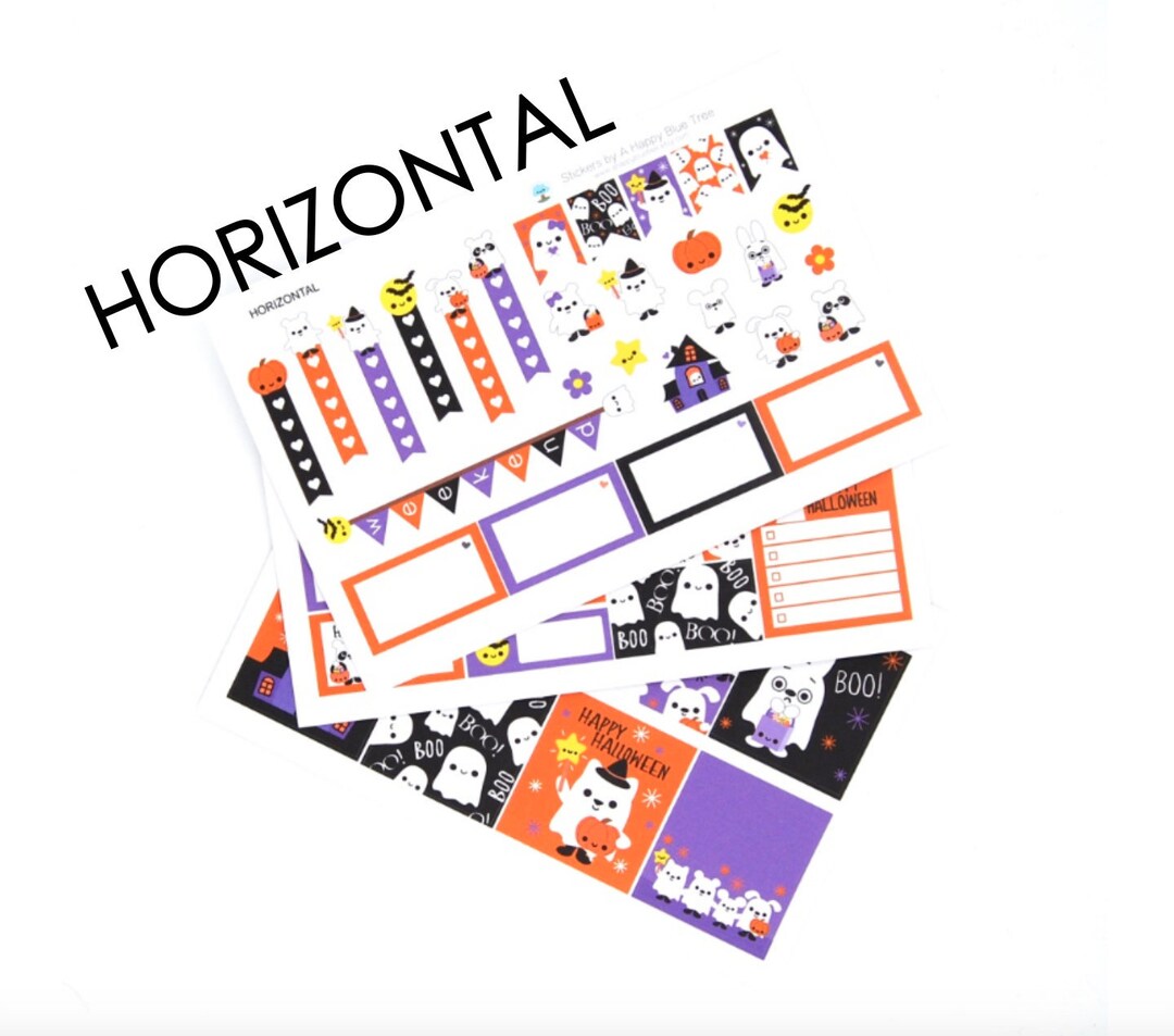 Happy Halloween Ghost & Friends Sticker Set of 3 HORIZONTAL Erin ...