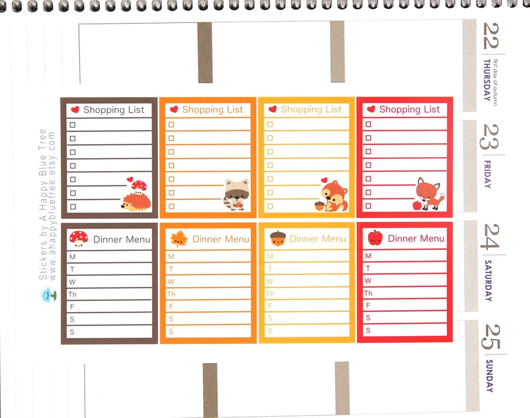 Happy Fall Woodland Animals Dinner Menu and Shopping List Full Box ...
