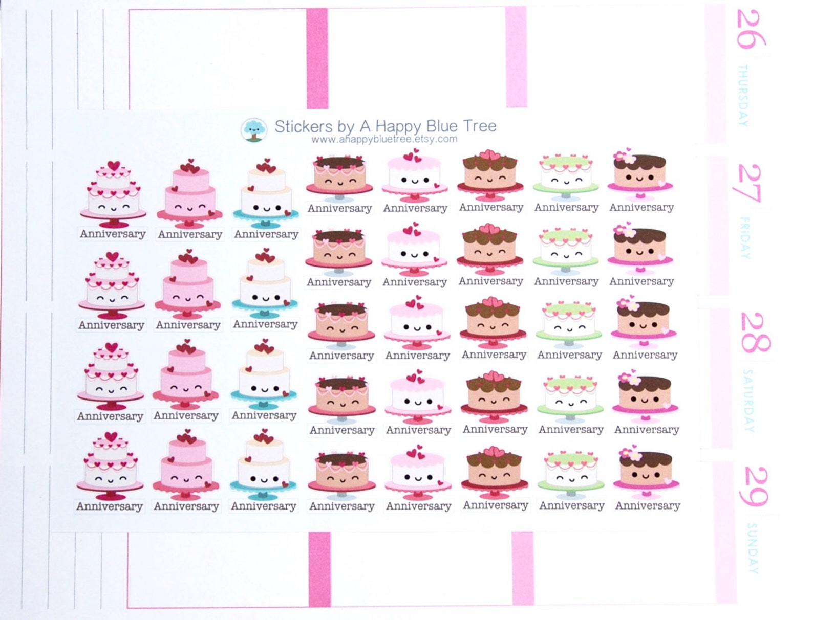 Happy Anniversary Cake Reminder Cute Kawaii Planner Stickers for Erin ...