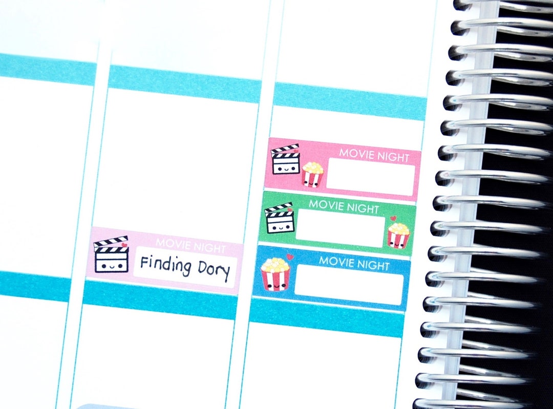 Happy Movie Popcorn Label Tracker Reminder Cute Kawaii Planner Stickers ...