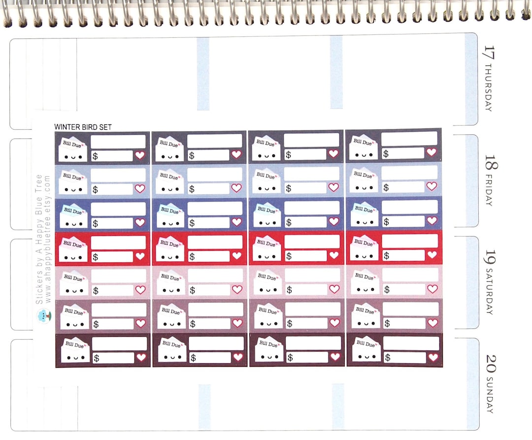 Happy Bill Due (winter Bird Set Colors) Reminder Label Cute Kawaii ...