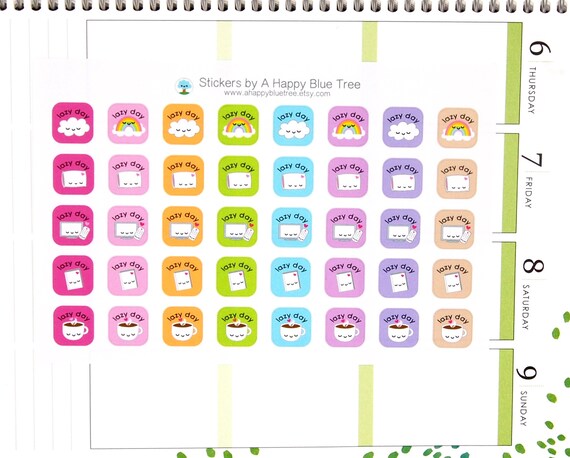 Happy Lazy Day Reminder Tracker Cute Kawaii Planner Stickers | Etsy