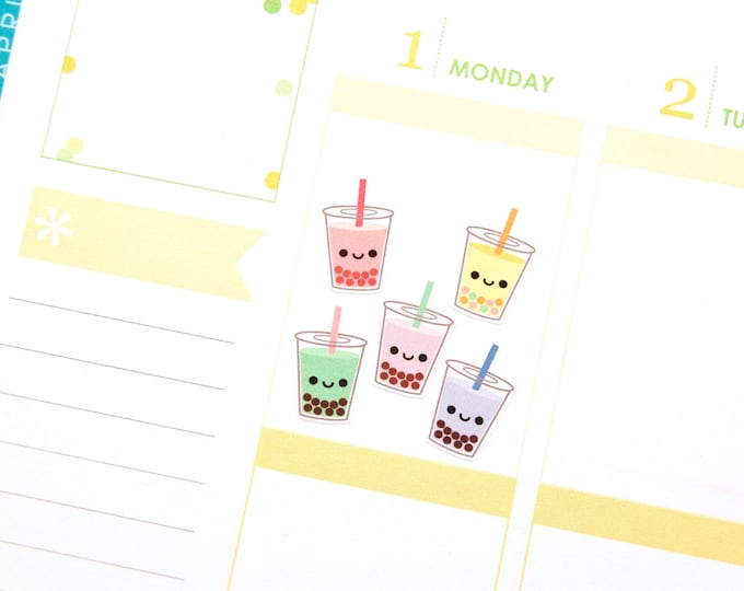 Happy Boba Bubble Tea Cup Tracker Reminder Cute Kawaii Planner - Etsy
