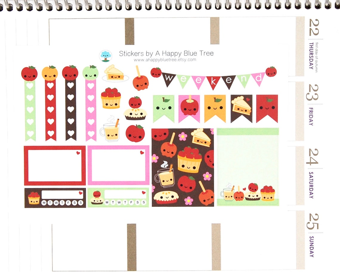 Happy Fall Apple Treats Sticker Set VERTICAL Erin Condren Life Planner ...