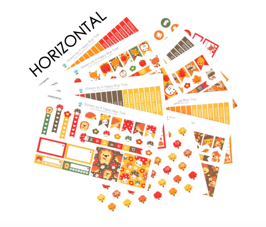 Happy Fall Woodland Animals Sticker Set 10 HORIZONTAL Erin Condren Life ...