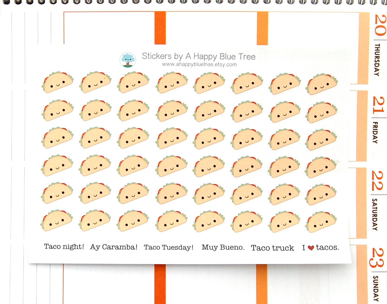 Happy Taco Tuesday Tracker Reminder Kawaii Stickers Erin Condren ...