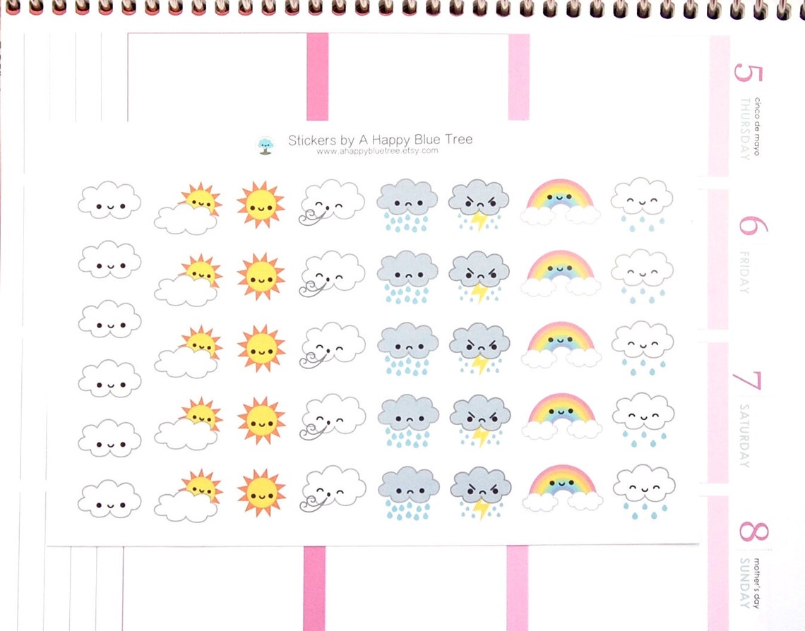 Happy and Sad Weather Tracker Reminder Cute Kawaii Personal Planner ...