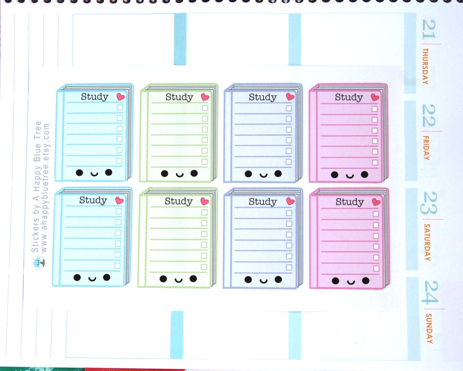Happy Study Full Box Tracker Reminder Cute Kawaii Planner | Etsy