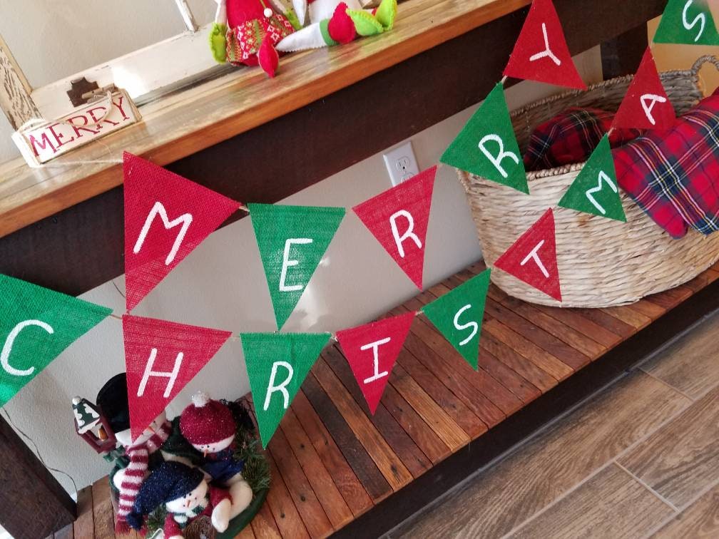 Merry Christmas Banner Burlap Banner Christmas Decor | Etsy