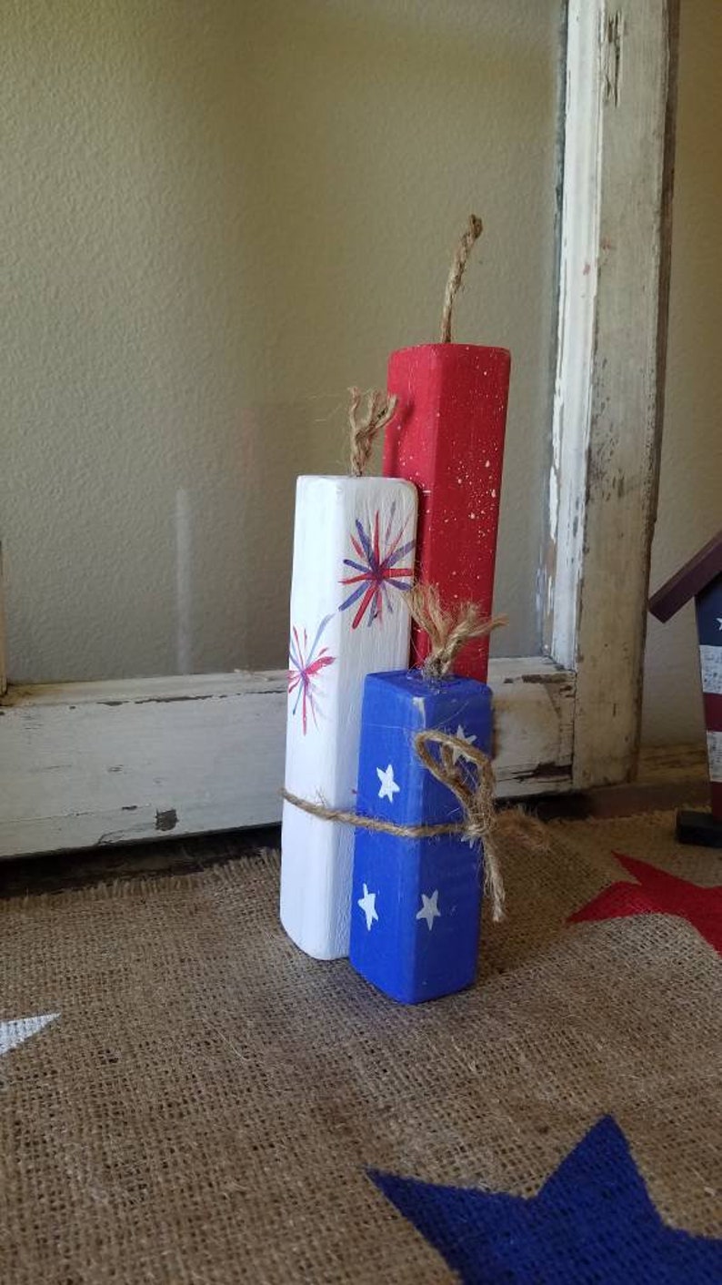Wood fireworks 4th of July wood red white and blue | Etsy