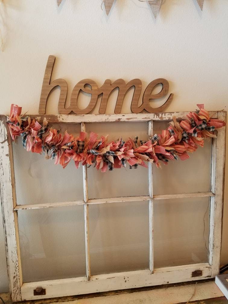 Rustic garland rustic antique fabric garland buffalo plaid | Etsy