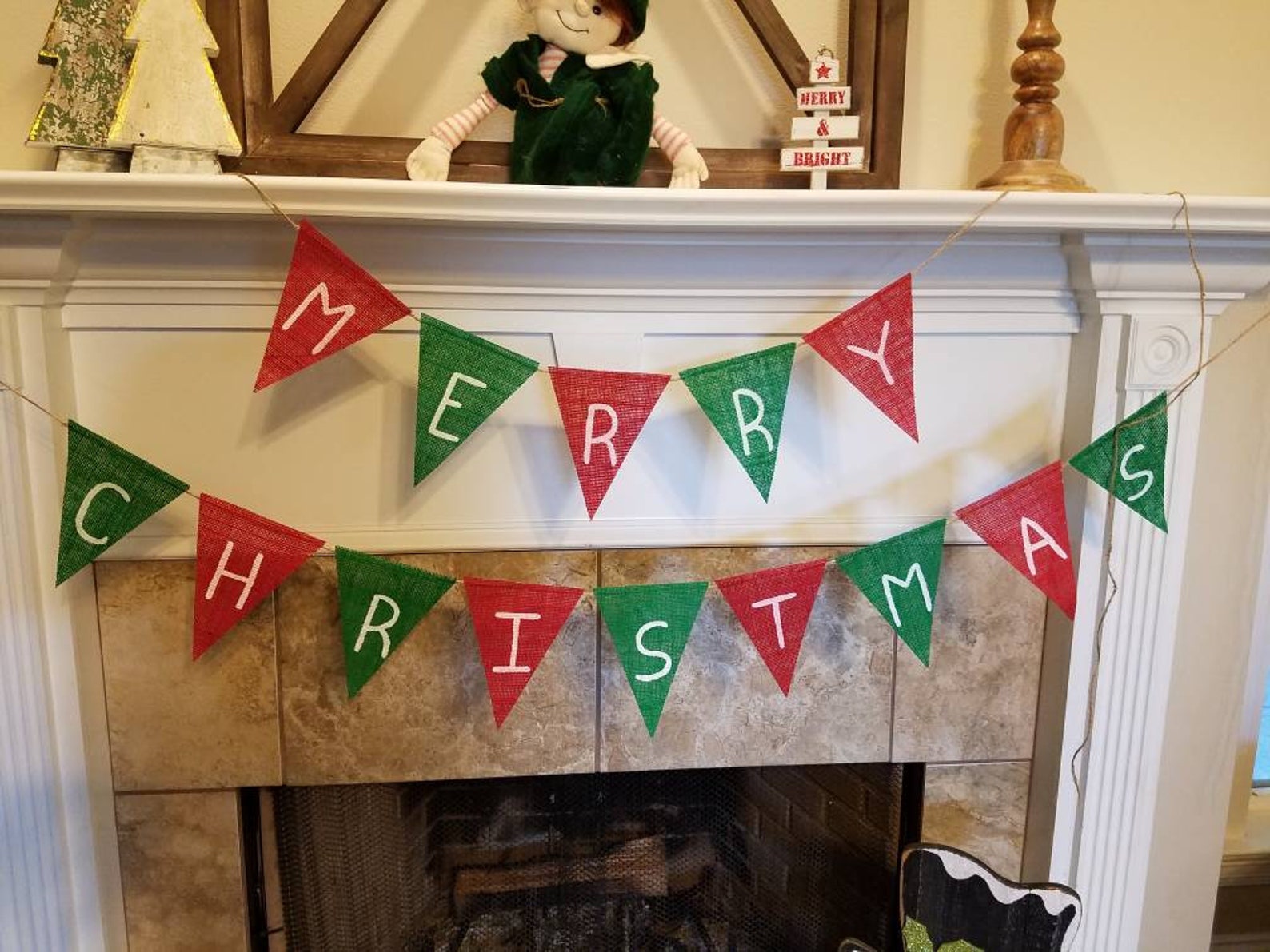 Merry Christmas Banner Burlap Banner Christmas Decor | Etsy