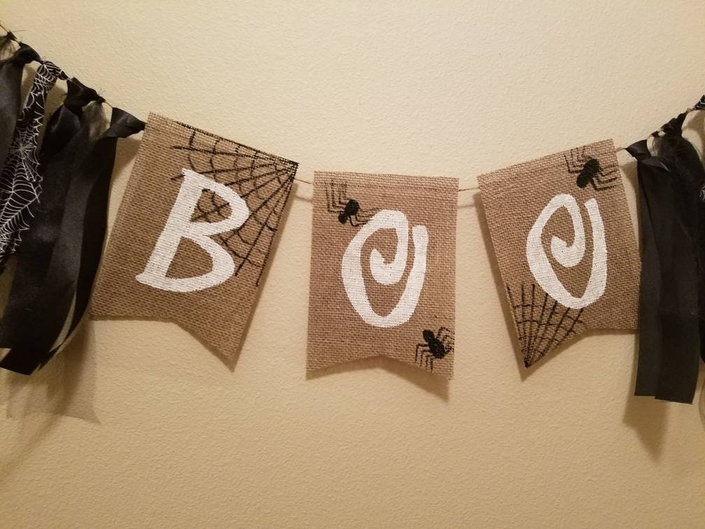 BOO Burlap Banner Boo Banner Halloween Spider Web Burlap - Etsy