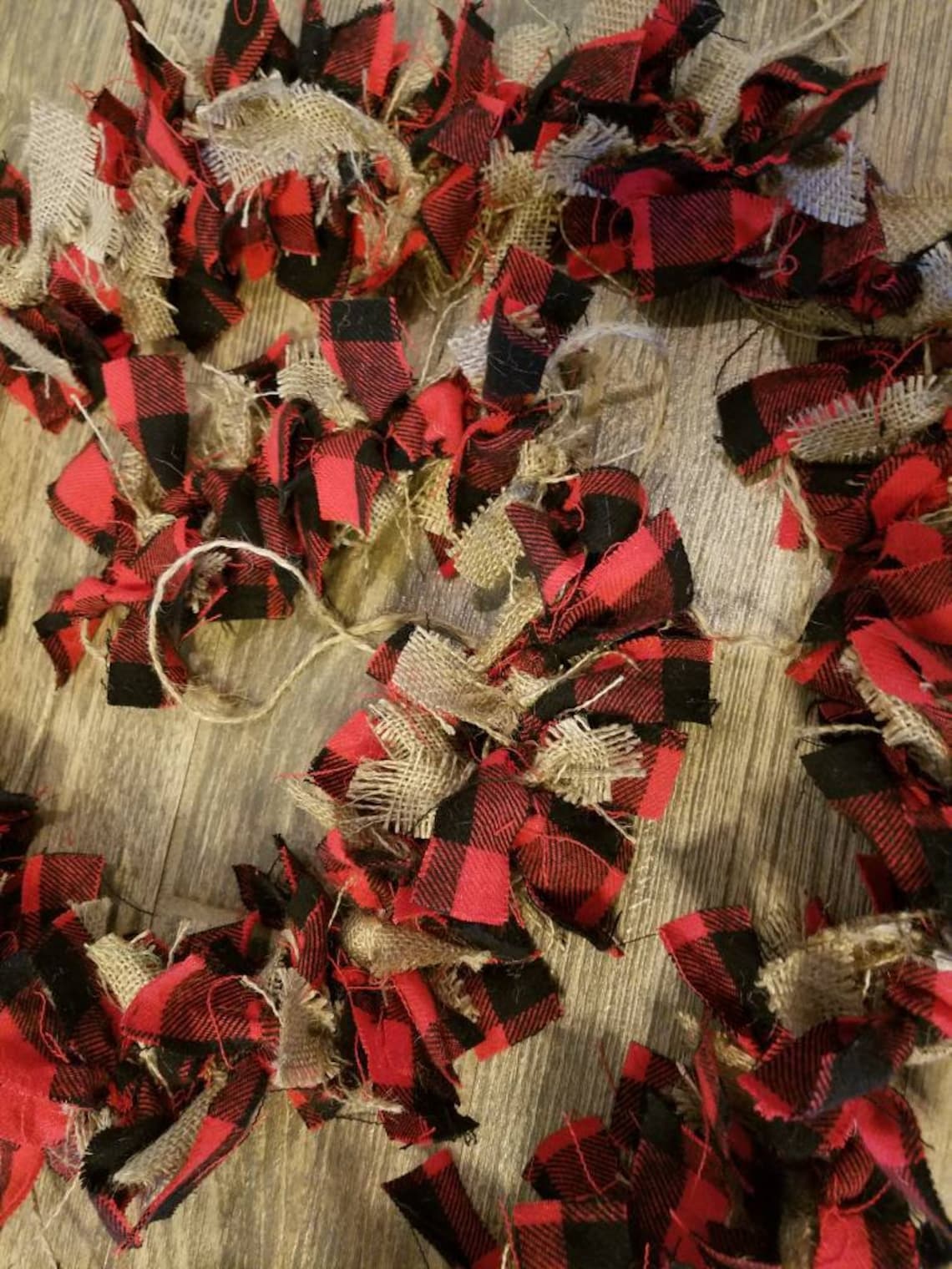 Buffalo plaid garland Scrap fabric garland rustic Christmas | Etsy