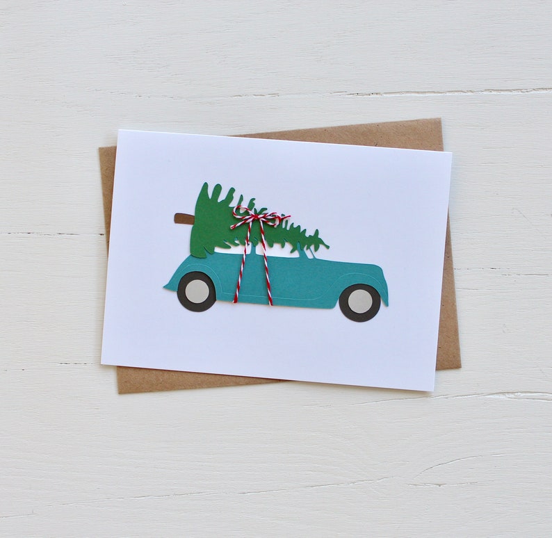 Retro Car With Christmas Tree Card - Etsy