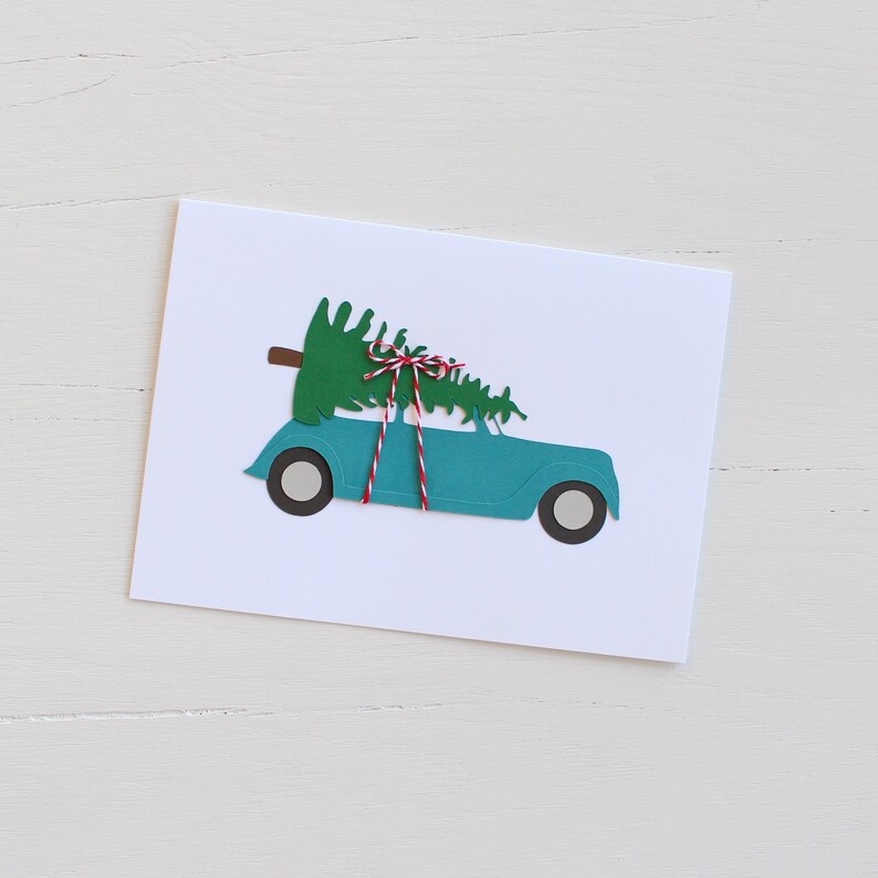 Retro Car With Christmas Tree Card - Etsy