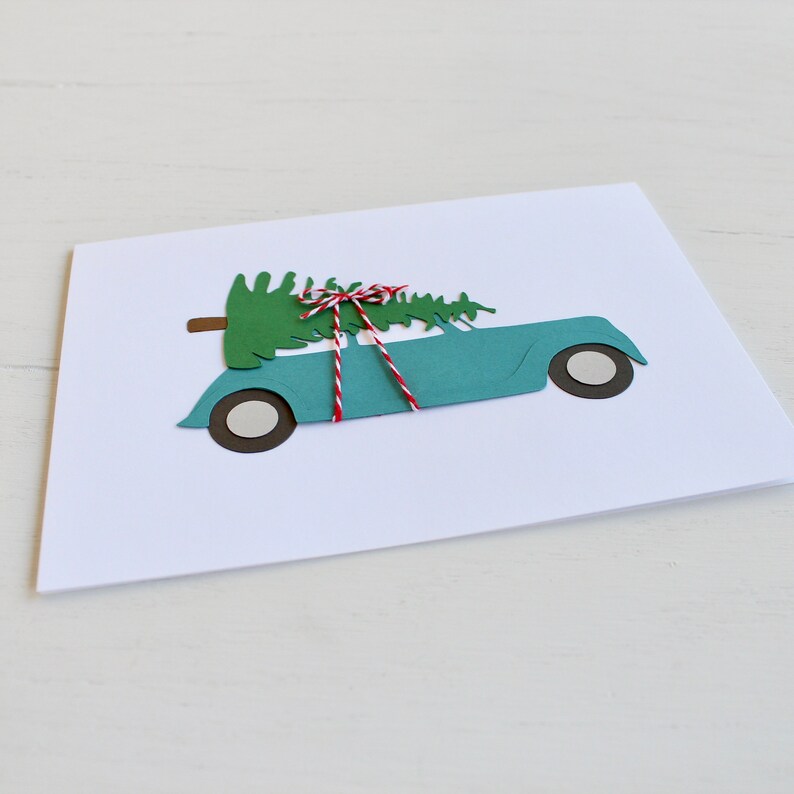 Retro Car With Christmas Tree Card - Etsy