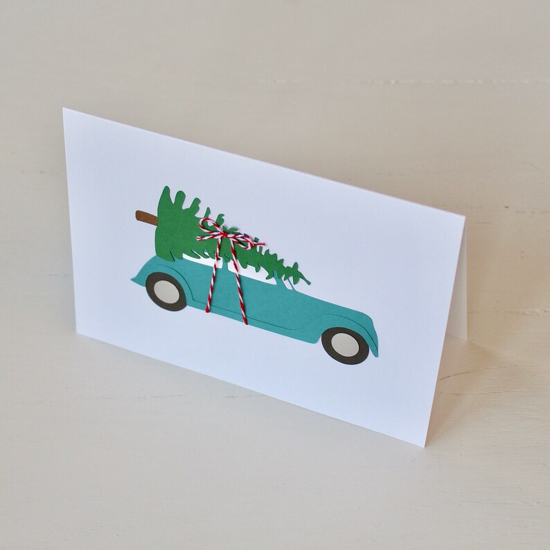 Retro Car With Christmas Tree Card - Etsy