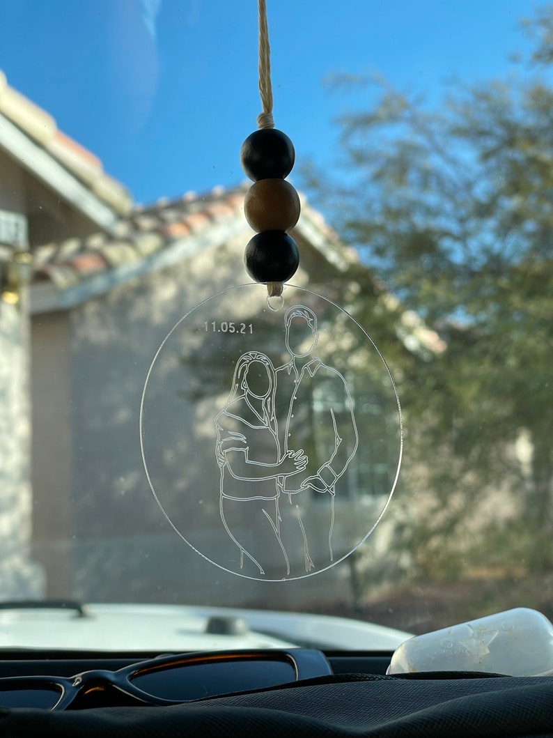 Custom Line Art Engraved Car Charm Cute Rear View Mirror - Etsy