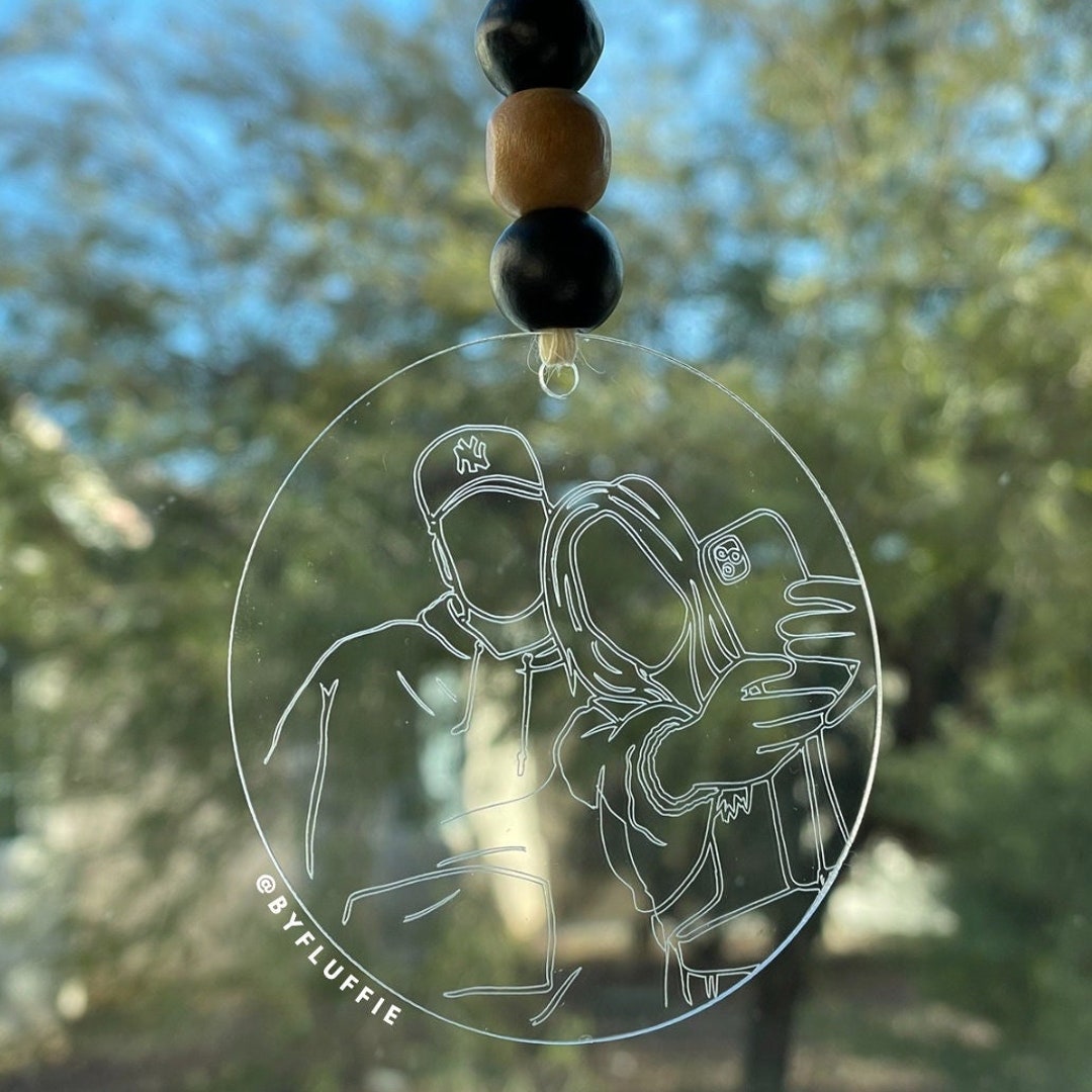 Custom Line Art Engraved Car Charm - Cute Rear View Mirror Accessory ...