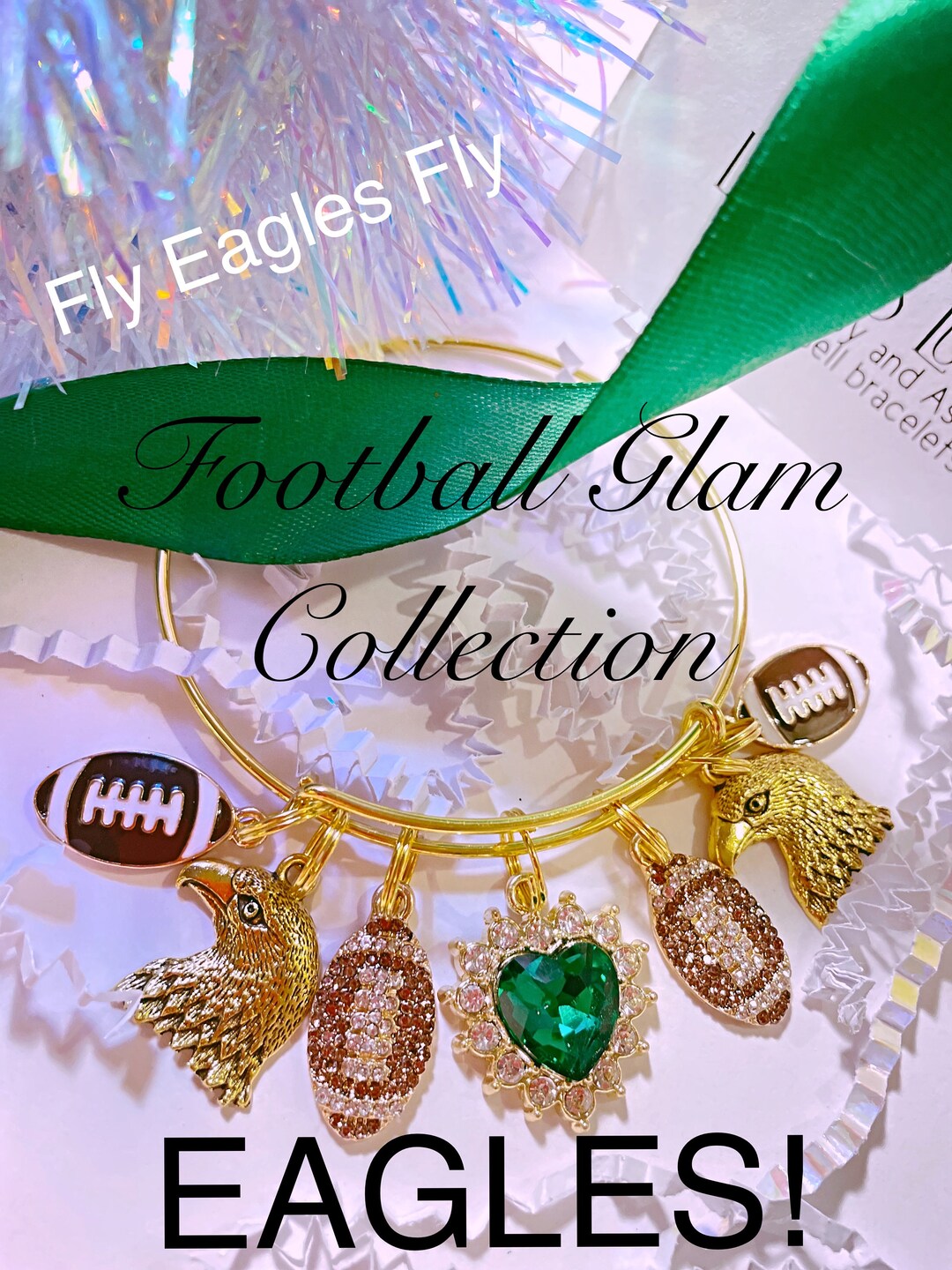 Football Gold Charm Bangle Bracelet, Eagles Green - Etsy