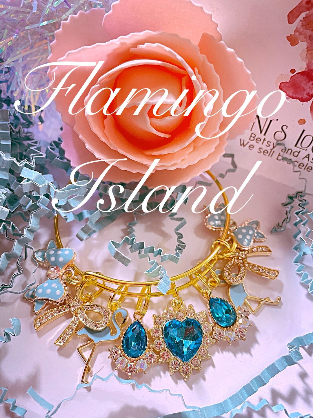 Flamingo Gold Charm Bangle Bracelet, Flamingos, Rhinestone Flamingos - Etsy