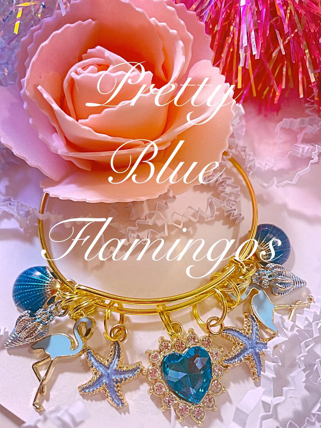 Flamingo Gold Charm Bangle Bracelet, Flamingos, Rhinestone Flamingos - Etsy