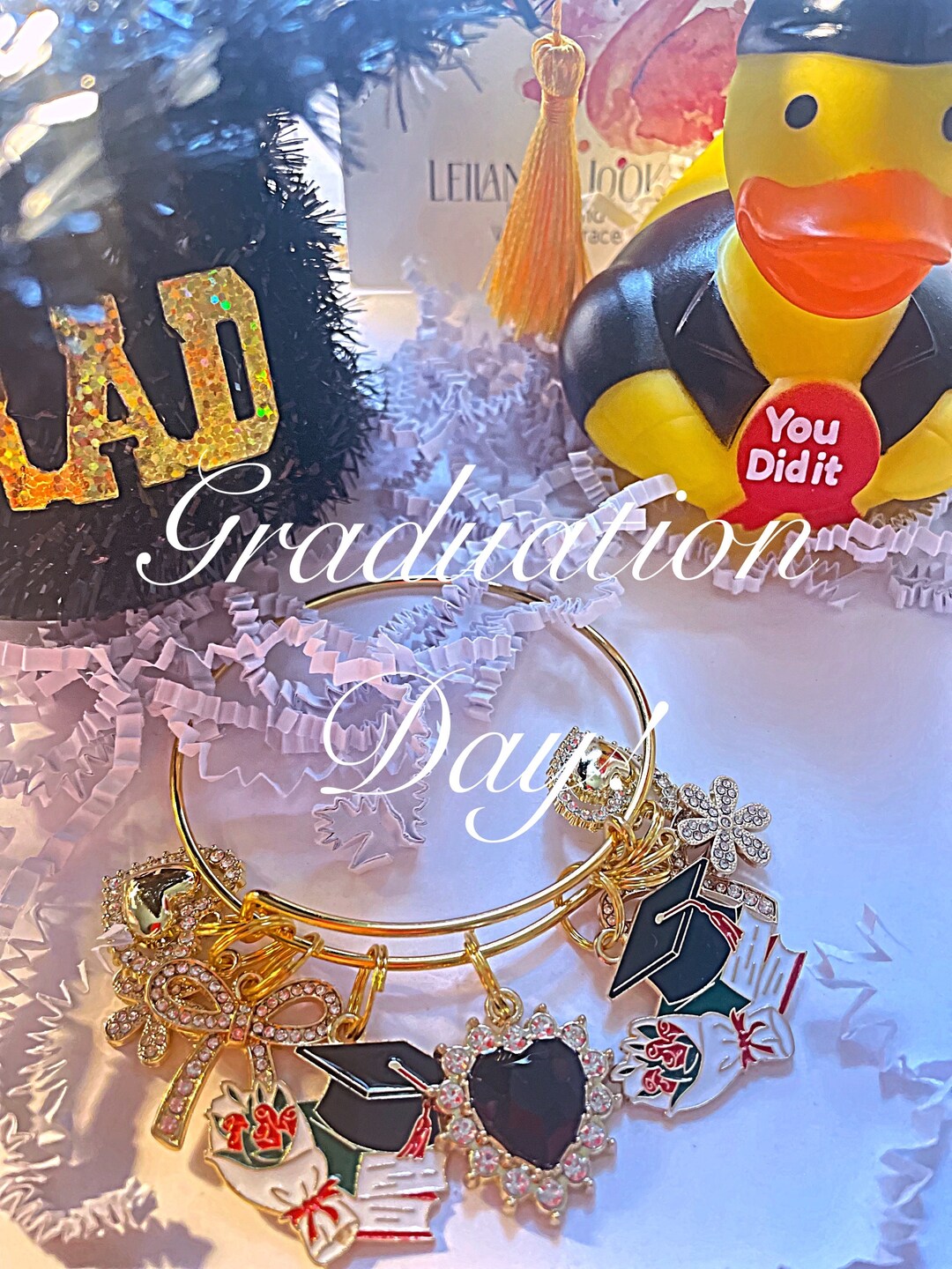 Graduation Gold Charm Bangle Bracelet , Graduation Season , Gift for ...