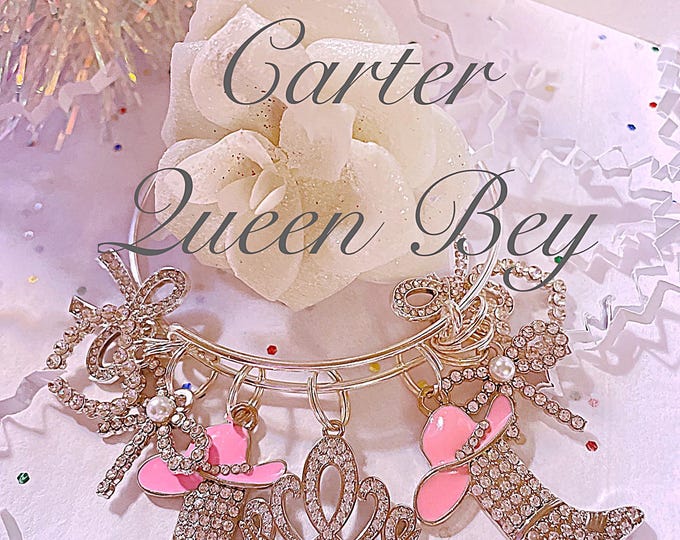 Silver Cowboy Carter Glam Charm Bangle Bracelet With Rhinestone Cowboy ...