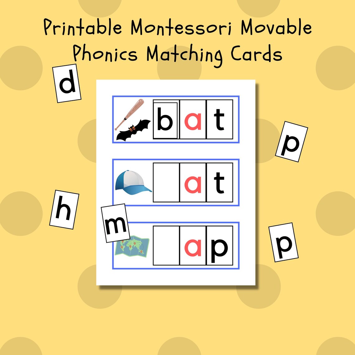 Printable Montessori Movable Phonics Matching Cards Beginning, Middle ...