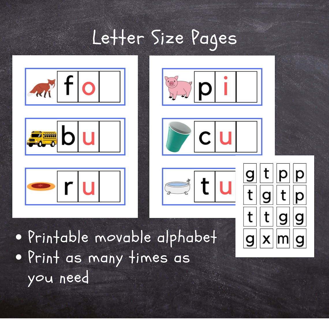 Printable Montessori Movable Phonics Matching Cards Beginning, Middle ...