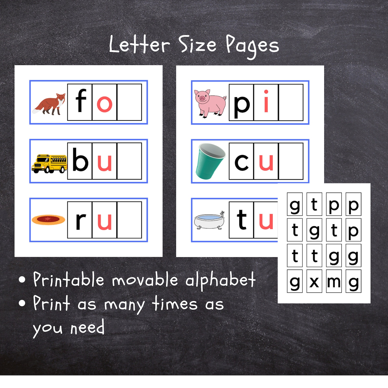 Printable Montessori Movable Phonics Matching Cards Beginning, Middle ...
