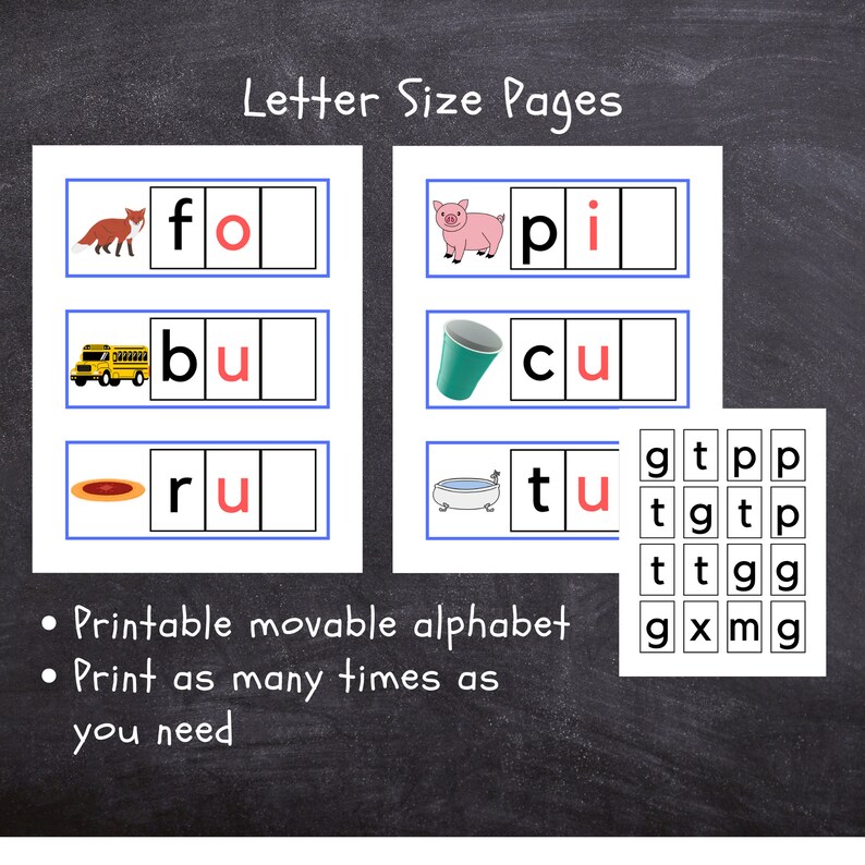 Printable Montessori Movable Phonics Matching Cards Beginning, Middle ...