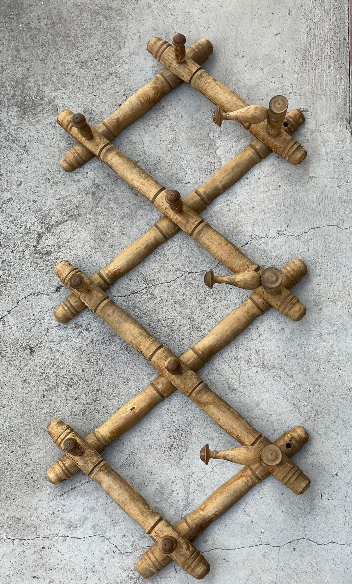 Antique Folding Wall Hanger Vintage Large Folding Hanger Old Wooden Peg ...