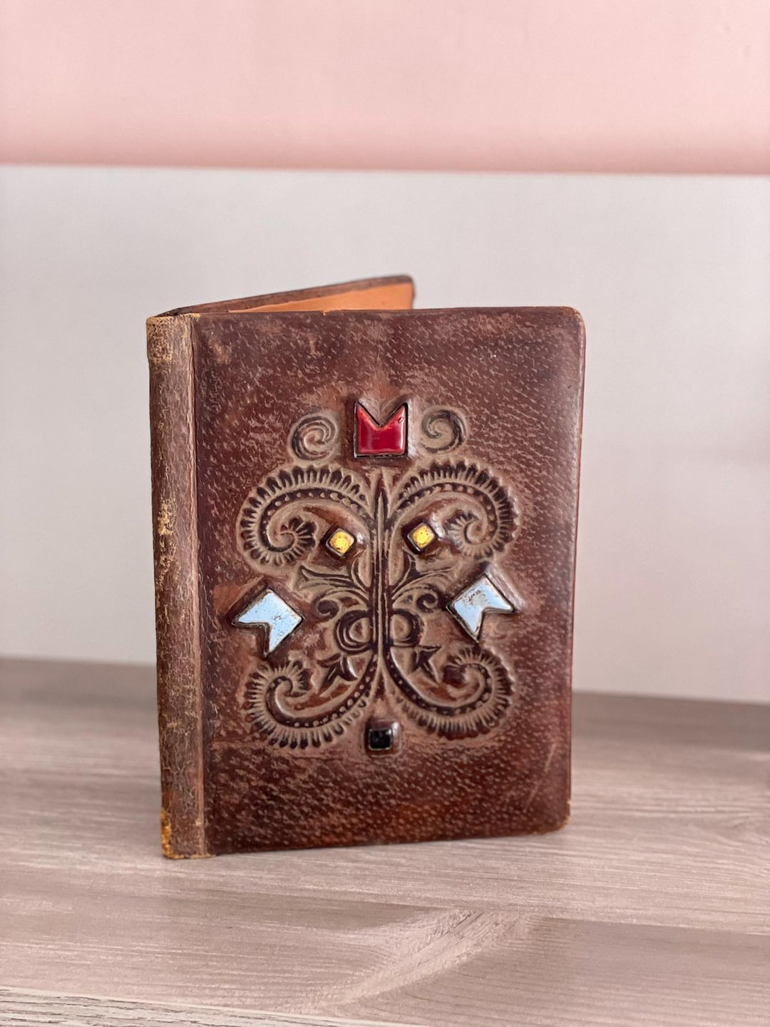 Genuine Leather Folder, Embossed Folder, Small Vintage Folder, Book ...