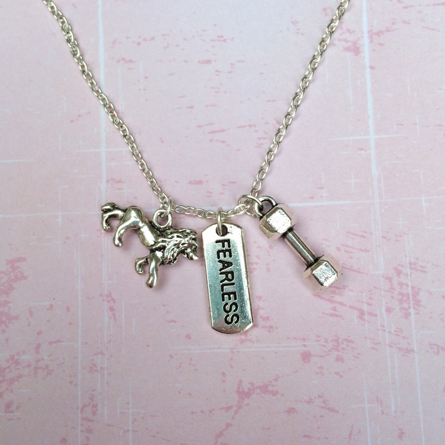 Fearless Dumbbell Necklace With Lion Charm Fitness - Etsy