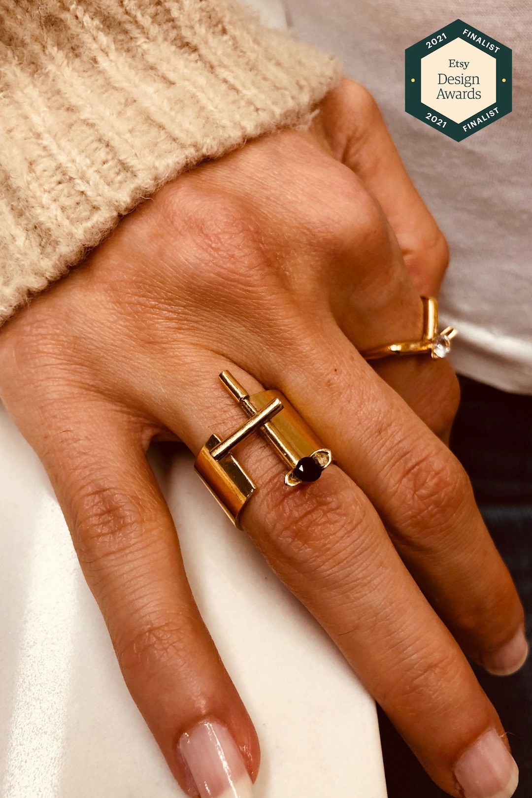 Gold Statement Ring Women, Black Stone Gold Ring, Gemstone Ring, Gold ...