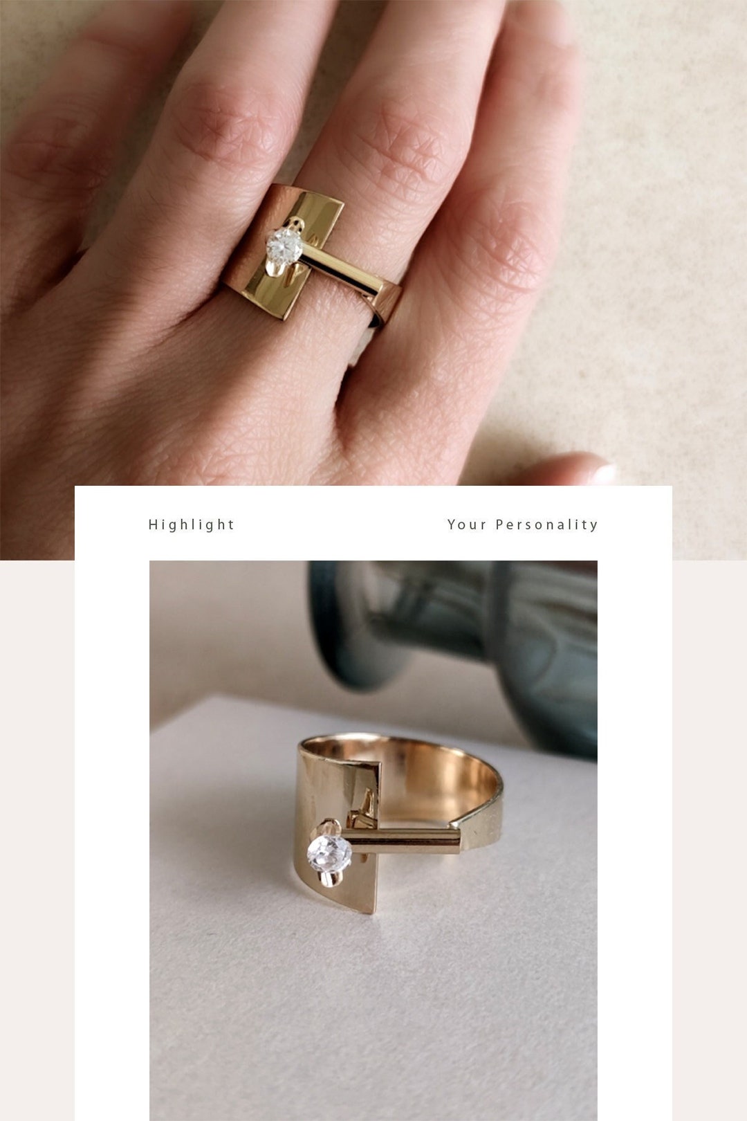 Gold Statement Ring, Geometric Ring, Gemstone Ring, Israeli Jewelry ...