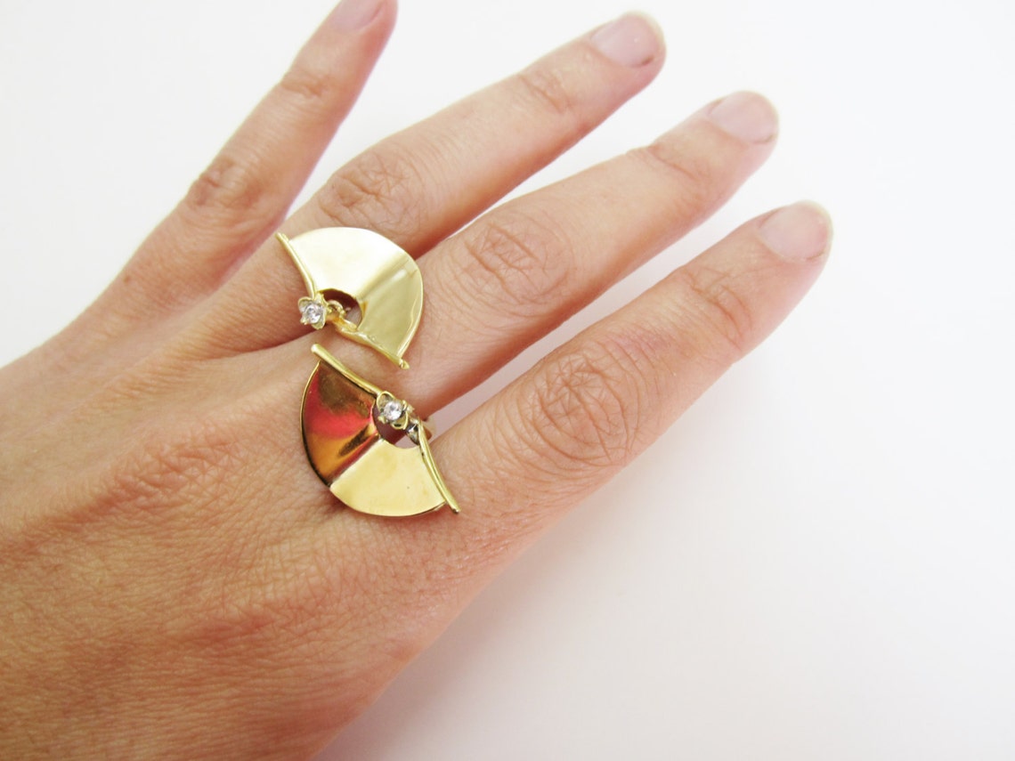 Gold Half Moon Ring Double Finger Ring Gold Statement Ring - Etsy