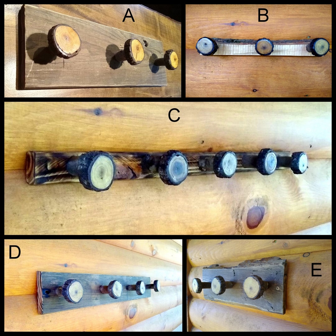 Rustic Wood Coat/hat Rack, Primitive Coat Rack, Raw Edge Coat Rack, Hat ...