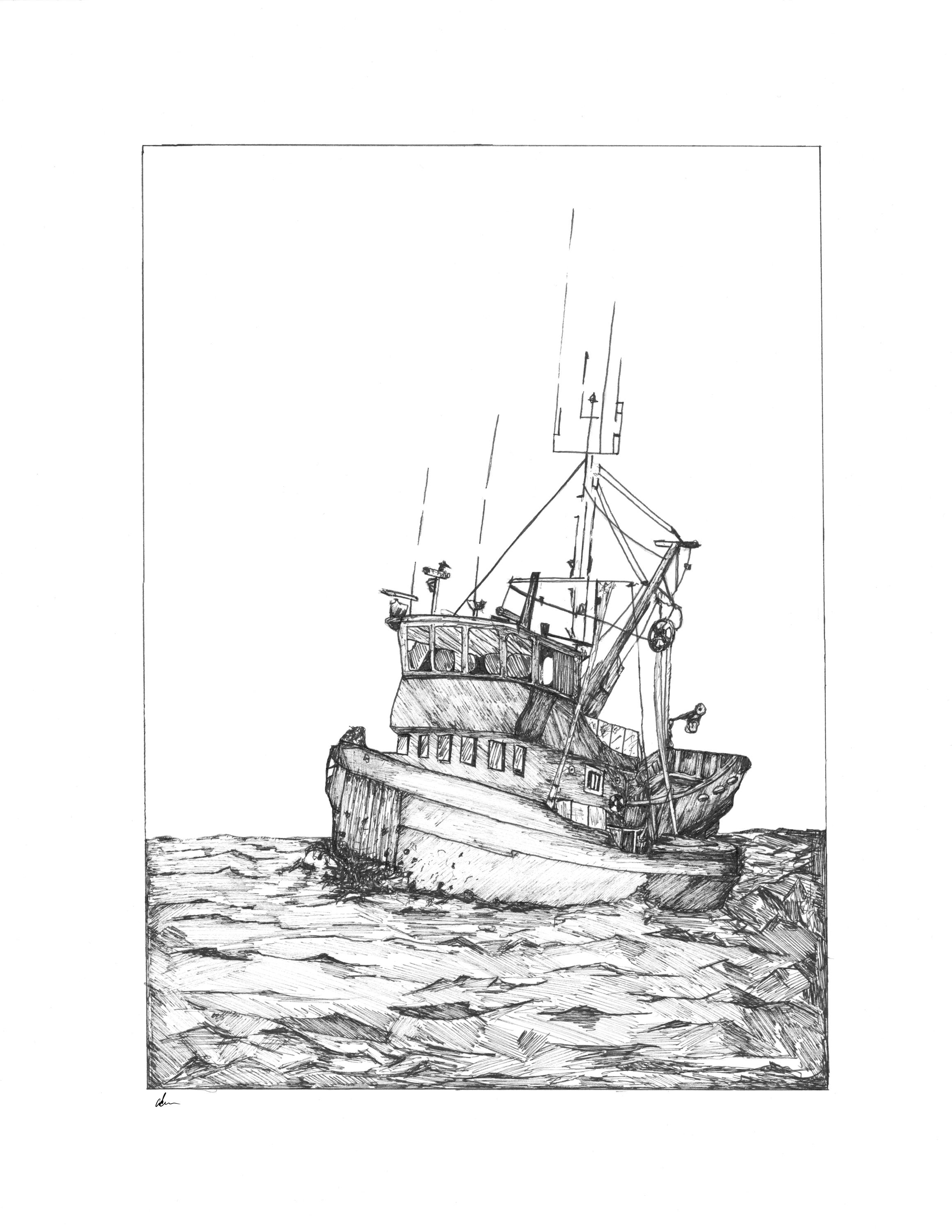 Maine Fishing Boat Pen and Ink Sketch Nautical Art Print - Etsy