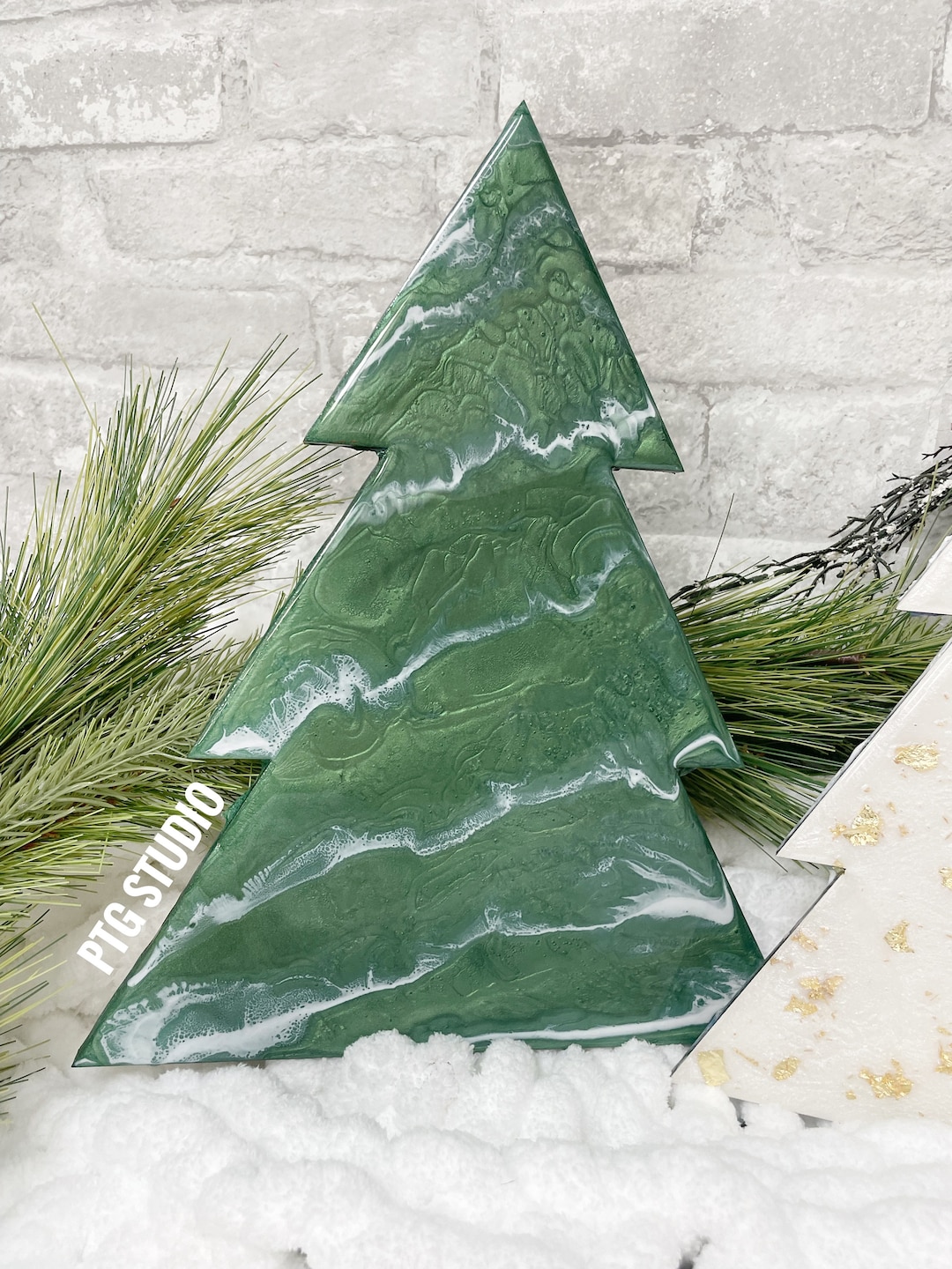 Resin Christmas Tree- Green and White- Resin Decor- Christmas Decor ...