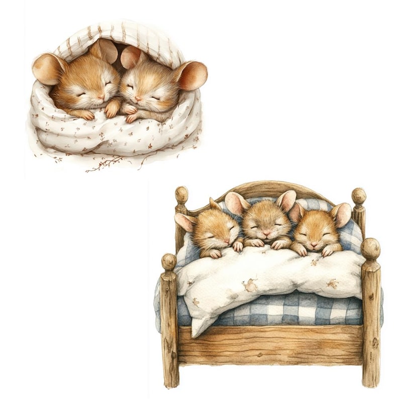 17 Cute Mice Sleeping in Bed Clipart JPG, Digital Download, Junk ...