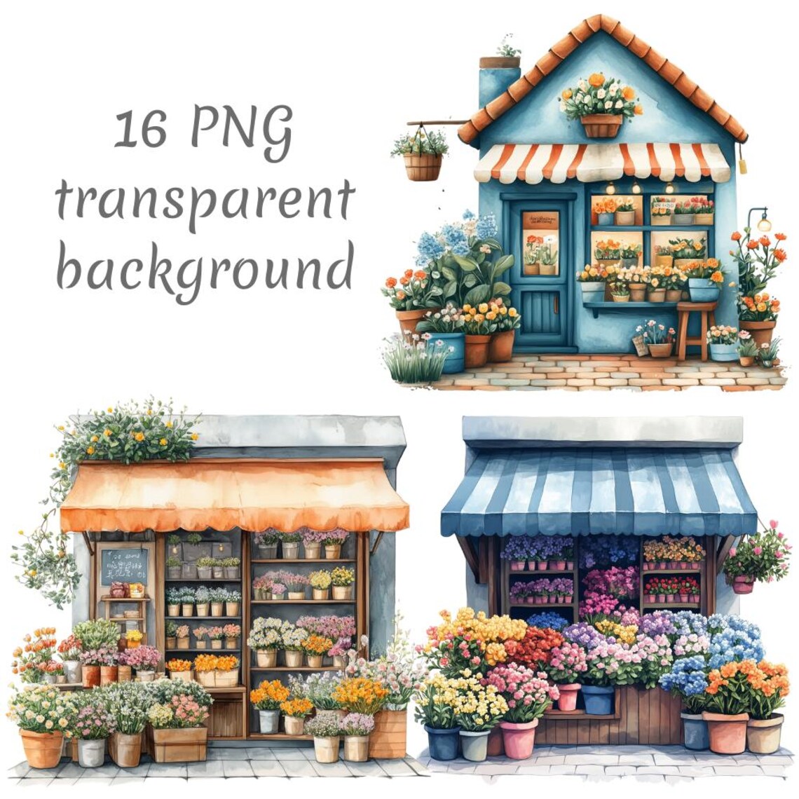 16 Cute Flower Shop Clipart PNG. Digital Download, Junk Journals ...