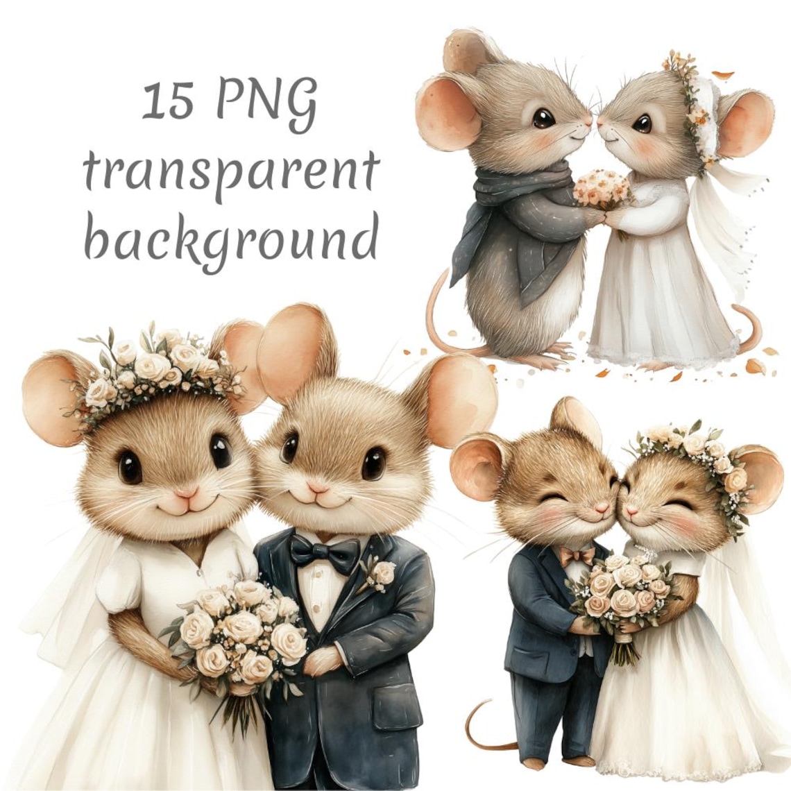 15 Wedding Mice Clipart PNG, Digital Download, Junk Journals, Paper ...