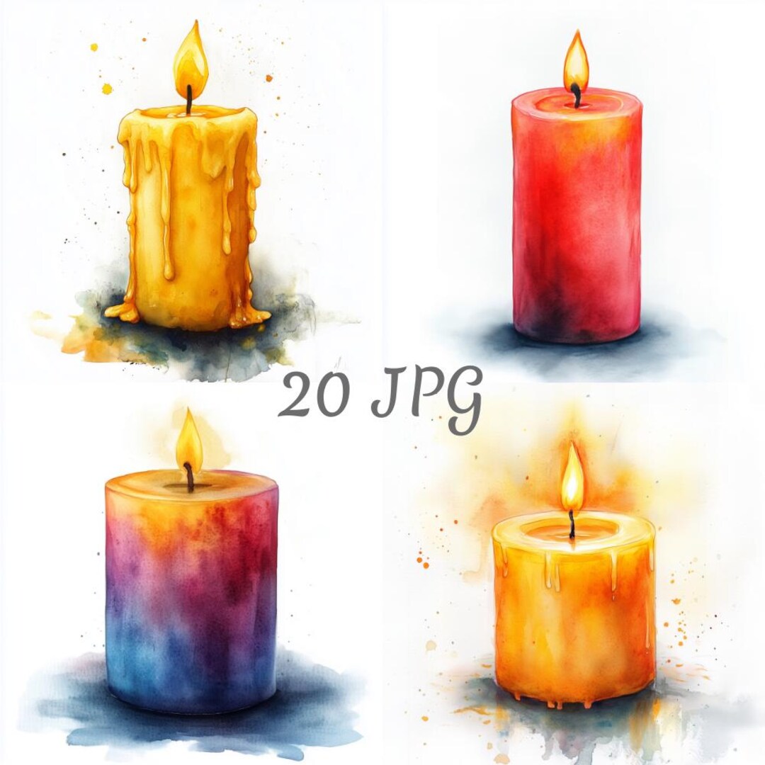 20 Candle Watercolor Clipart JPG, Digital Download, Junk Journals ...