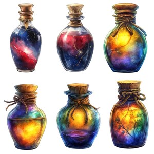 20 Fantasy Bottle of Magic Potion PNG, Watercolor Clipart, Digital ...