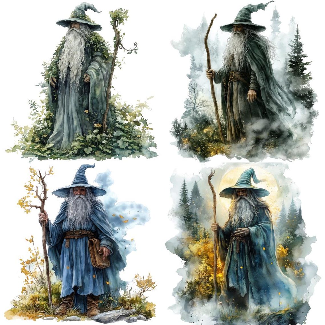 16 Forest Wizard Watercolor Clipart PNG, Digital Download, Junk ...